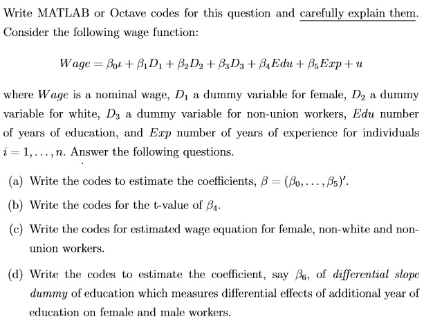 Write MATLAB or Octave codes for this question and | Chegg.com