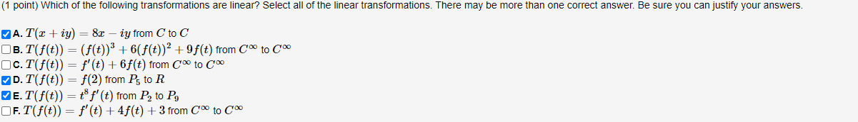 Solved 1 point) Which of the following transformations are | Chegg.com