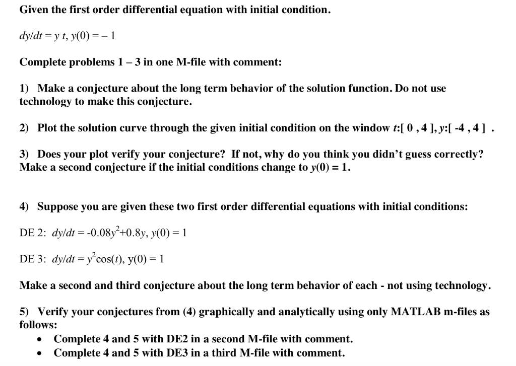 Solved First order differential equations Matlab/ Matlab/ | Chegg.com