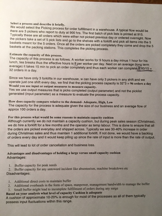 Solved Select a process and deseribe it briefly. We would | Chegg.com