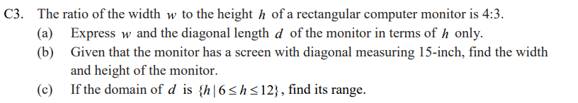 Solved C3. The ratio of the width \\( w \\) to the height | Chegg.com