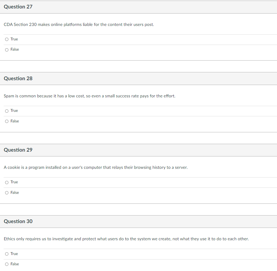 Solved Question 27 CDA Section 230 makes online platforms | Chegg.com