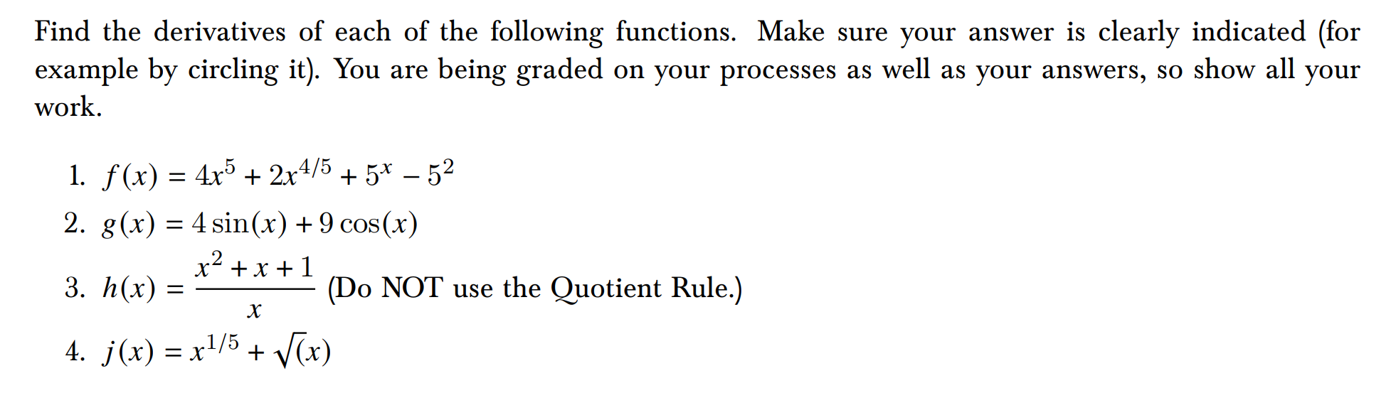 Solved Find the derivatives of each of the following | Chegg.com