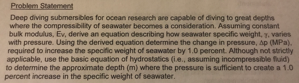 Solved Problem Statement Deep diving submersibles for ocean | Chegg.com