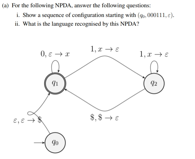 Solved (a) For the following NPDA, answer the following | Chegg.com