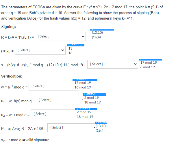 Solved The parameters of ECDSA are given by the curve | Chegg.com
