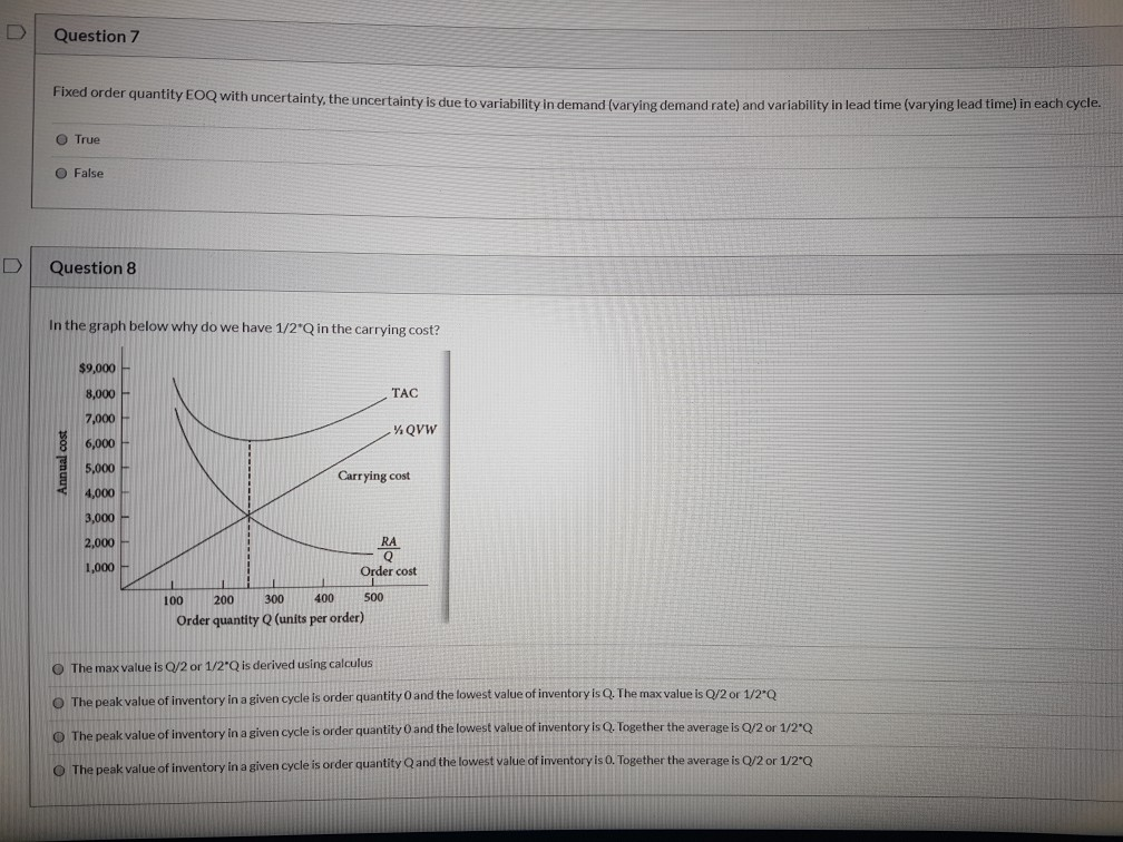 Question 7 Fixed order quantity EOQ with uncertainty, | Chegg.com
