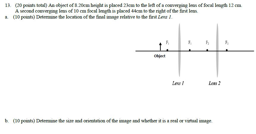 Solved 13. (20 points total) An object of 8.20cm height is | Chegg.com
