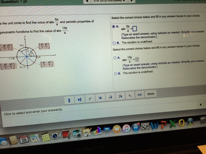 Solved The Unit Circle To Find The Value Of Sin 5 Pi 4 And Chegg