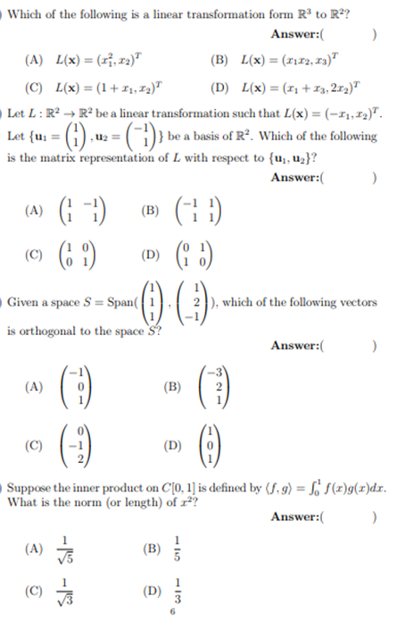 Solved Which of the following is a linear transformation | Chegg.com
