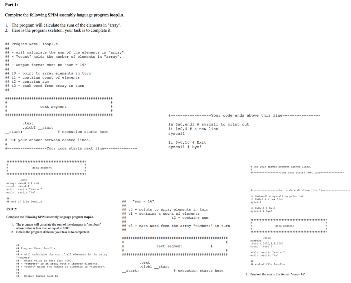 Solved Part 1: Complete the following SPIM assembly language | Chegg.com