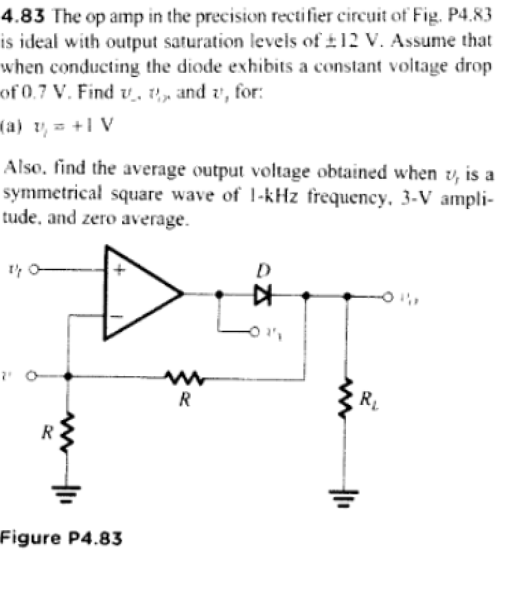 Solved 4.83 The op amp in the precision rectifier circuit of | Chegg.com