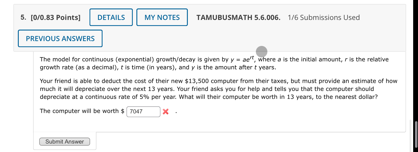 Solved The model for continuous (exponential) ﻿growthdecay | Chegg.com