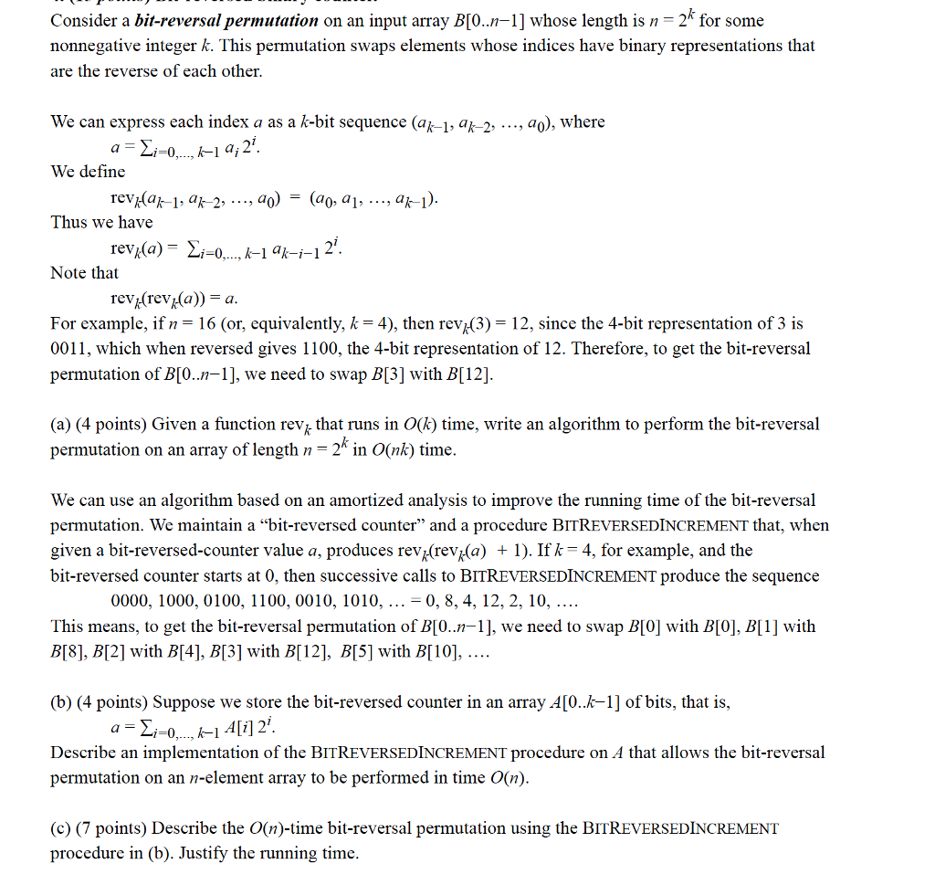 Consider a bit-reversal permutation on an input array | Chegg.com