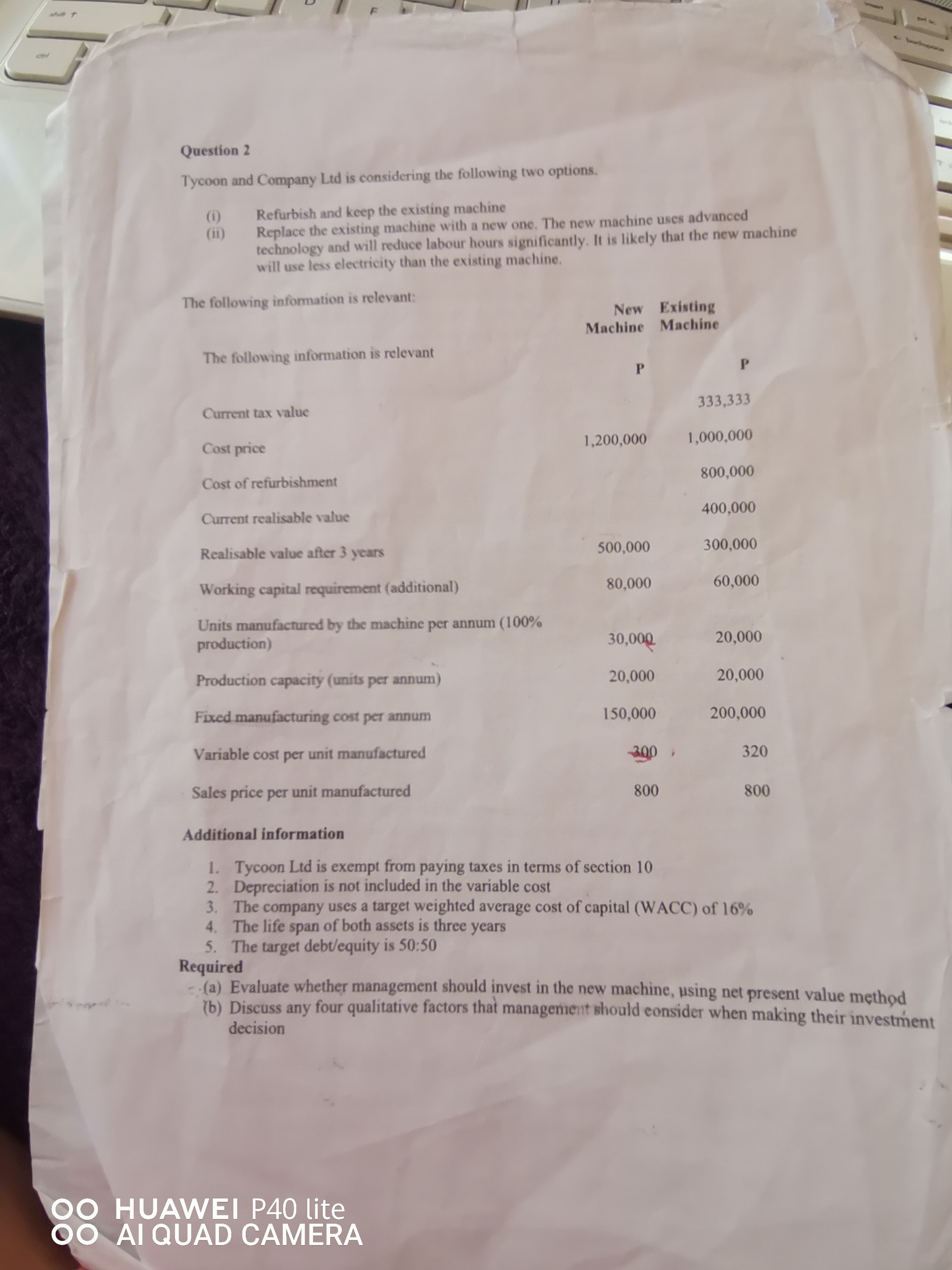 Solved Question 2 Tycoon and Company Lid is considering the | Chegg.com