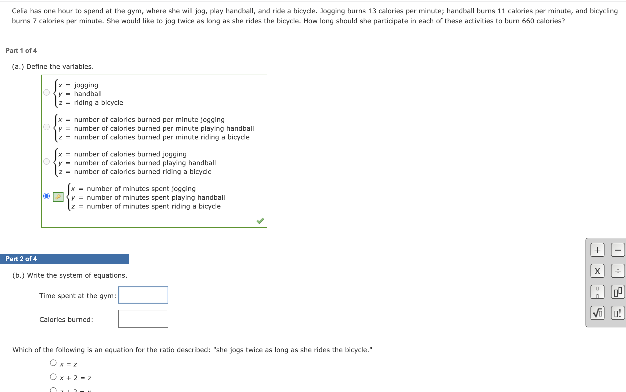 Solved (b.) Write the system of equations. Time spent at the | Chegg.com