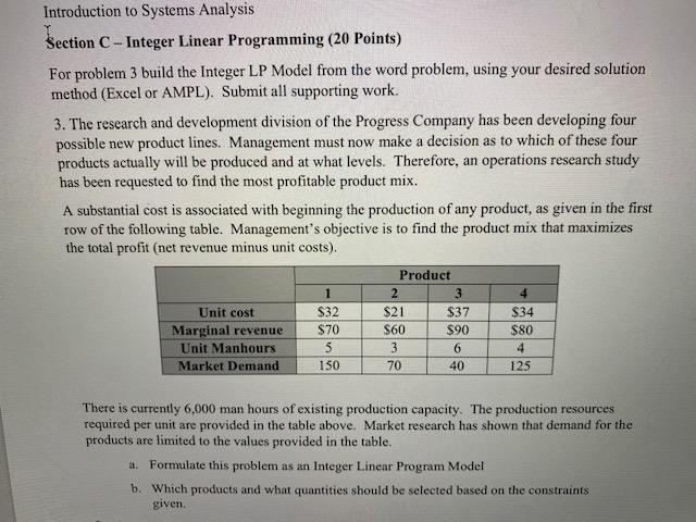 Solved Introduction to Systems Analysis Section C - Integer | Chegg.com