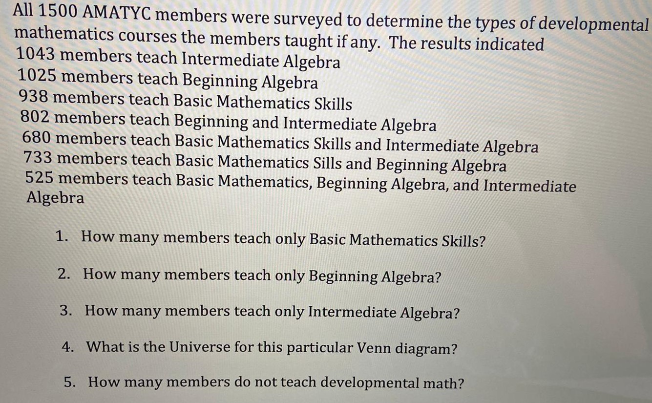 Solved All 1500 AMATYC members were surveyed to determine | Chegg.com