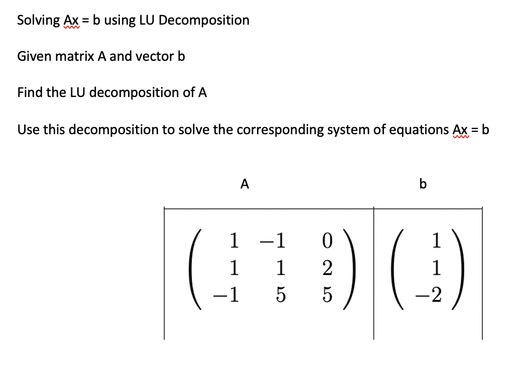 Solved Solving Ax = b using LU Decomposition Given matrix A | Chegg.com