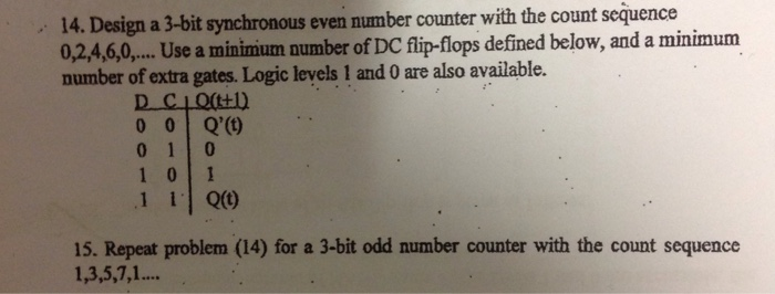 Solved 14. Design a 3-bit synchronous even number counter | Chegg.com