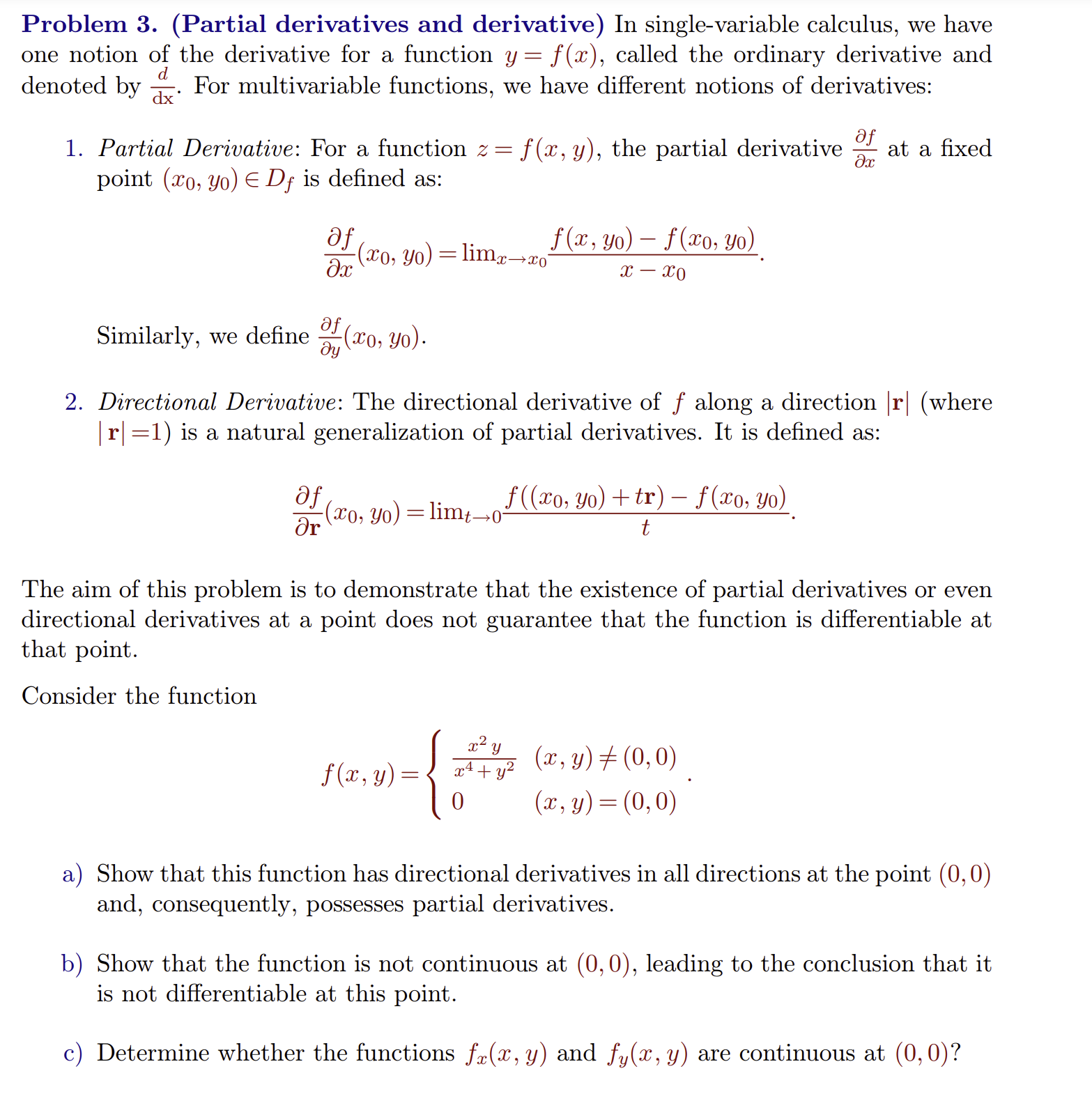 Solved Problem 3. (Partial derivatives and derivative) ﻿In | Chegg.com