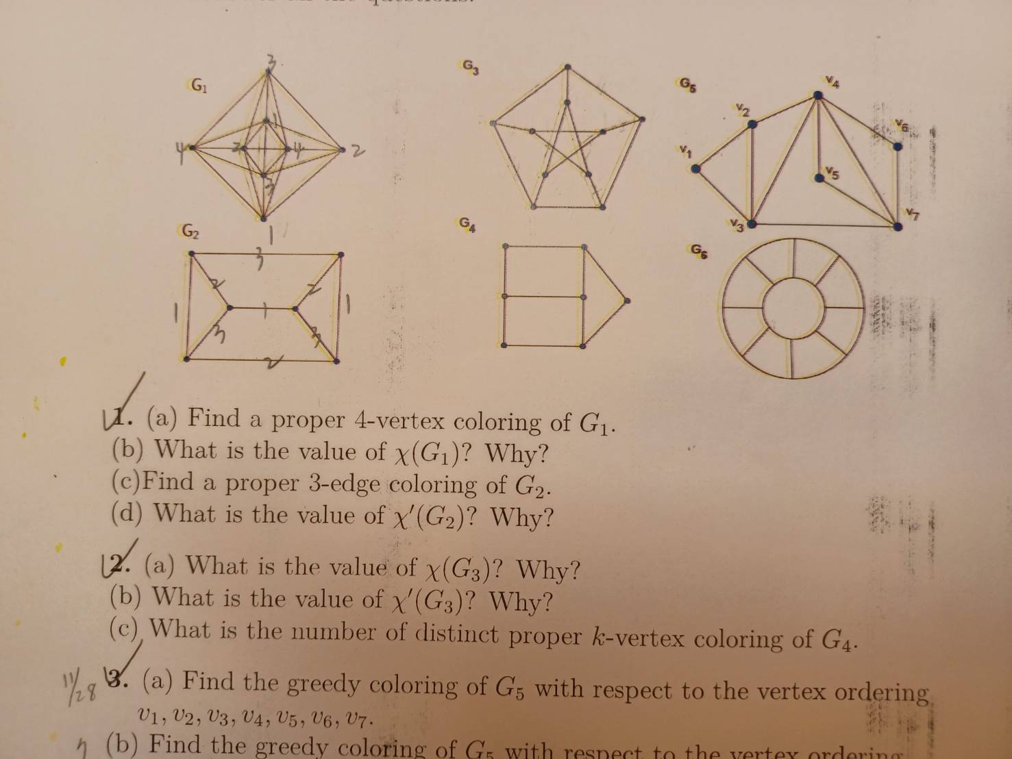 Solved 11. (a) Find a proper 4-vertex coloring of G1. (b) | Chegg.com