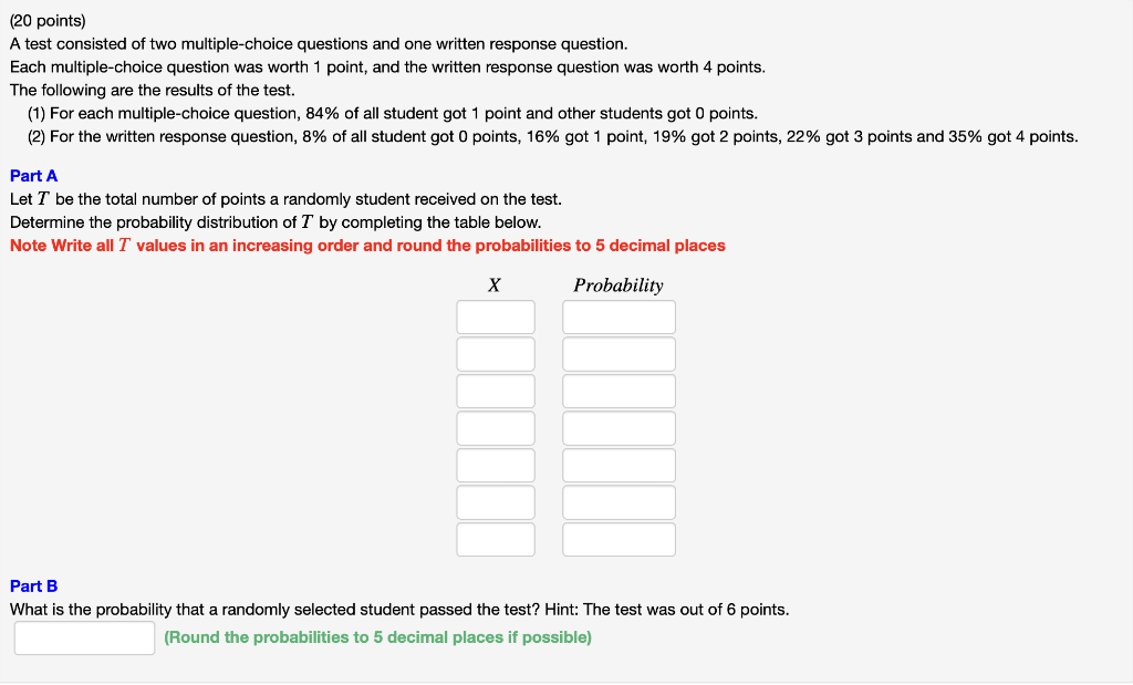 Solved (20 points) A test consisted of two multiple-choice | Chegg.com