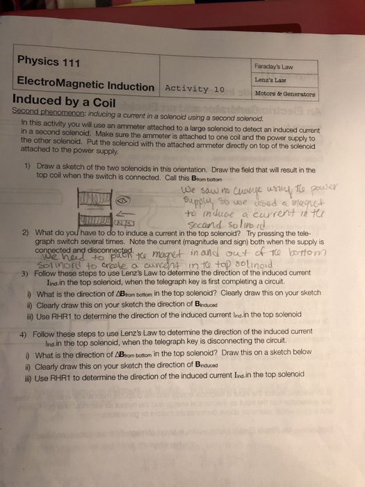 Physics 111 ElectroMagnetic Induction Activity 10 | Chegg.com