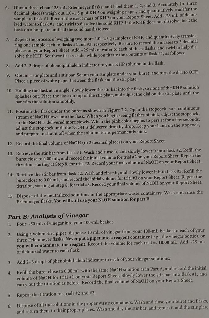 Solved 6 M NaOH short-stem funnel . buret Procedure Part A: | Chegg.com