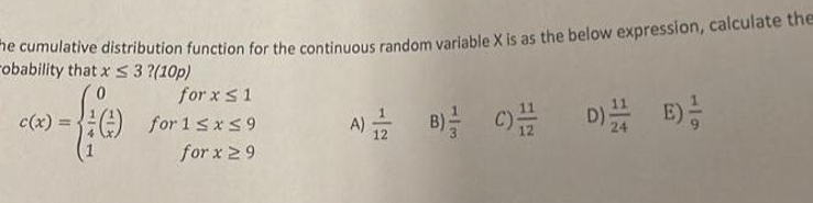 Solved The cumulative distribution function for the | Chegg.com