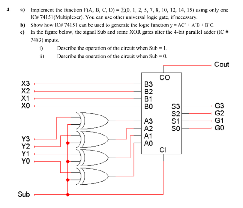 Solved 4. a) Implement the function F(A, B, C, D) = E(0, 1, | Chegg.com