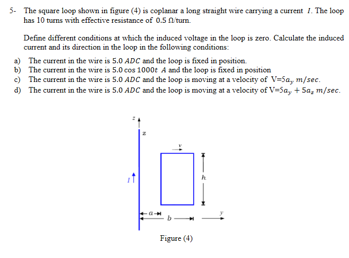 Solved 5- The square loop shown in figure (4) is coplanar a | Chegg.com