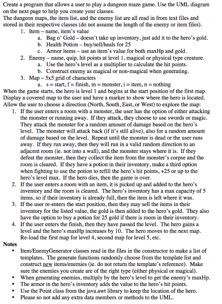 Solved Create a program that allows a user to play a dungeon | Chegg.com