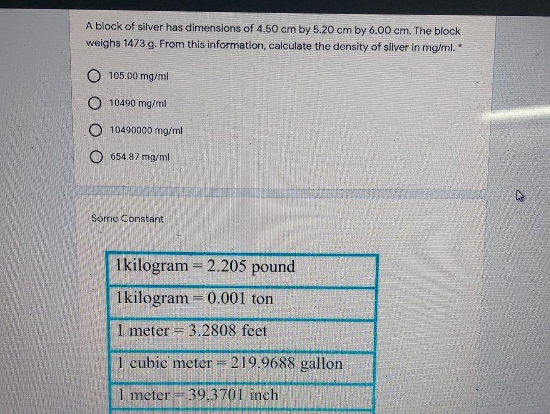 Solved A block of silver has dimensions of 4.50 cm by 5.20 | Chegg.com