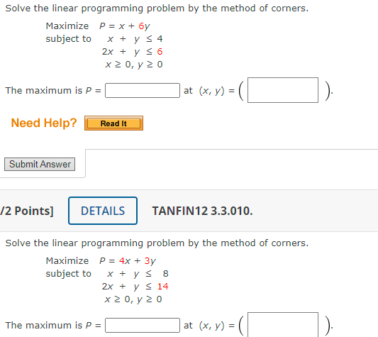 Solved Solve the linear programming problem by the method of | Chegg.com