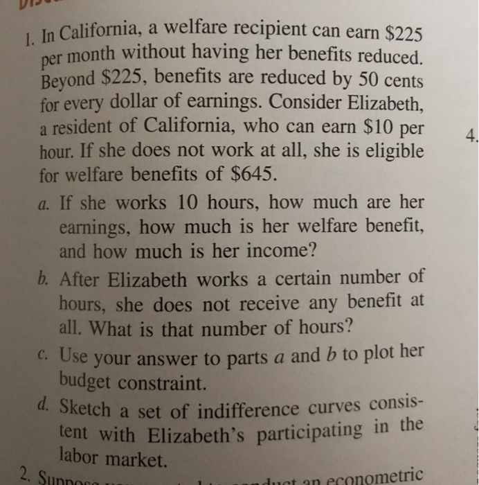 Solved In California, a welfare recipient can earn $225 per | Chegg.com