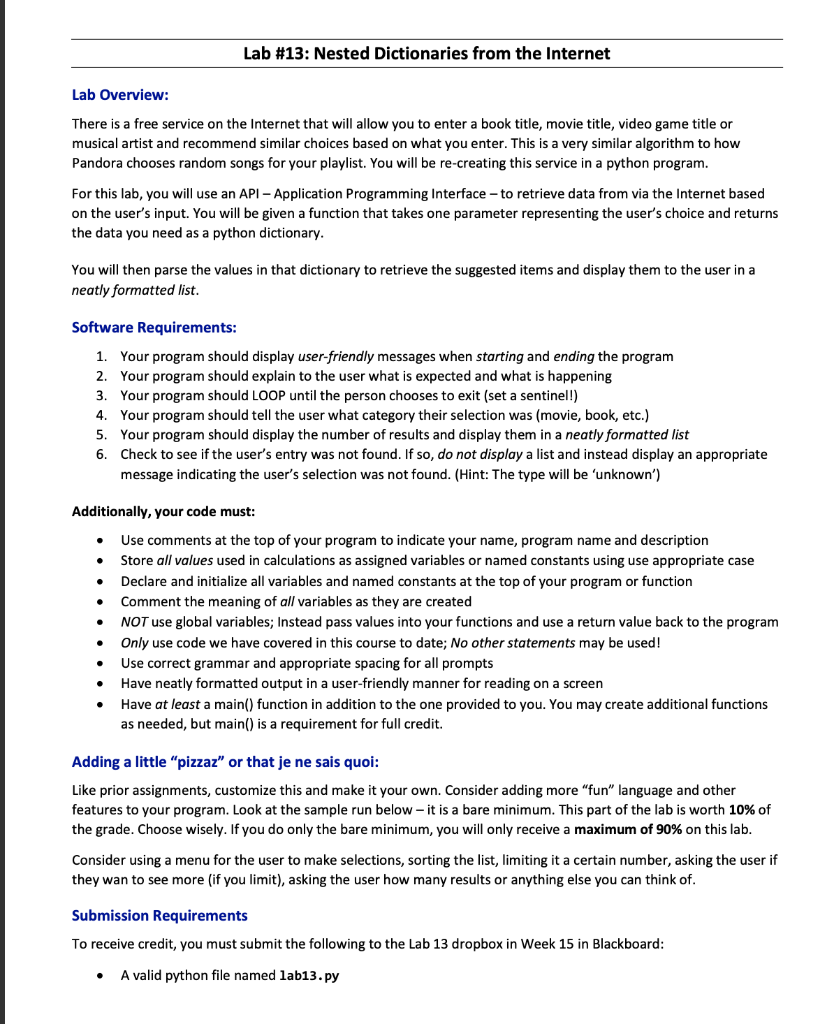 Solved Lab #13: Nested Dictionaries from the Internet Lab | Chegg.com