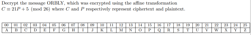 Solved Decrypt the message ORBLY, which was encrypted using | Chegg.com