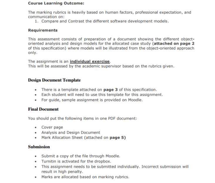 Course Learning Outcome: The marking rubrics is | Chegg.com