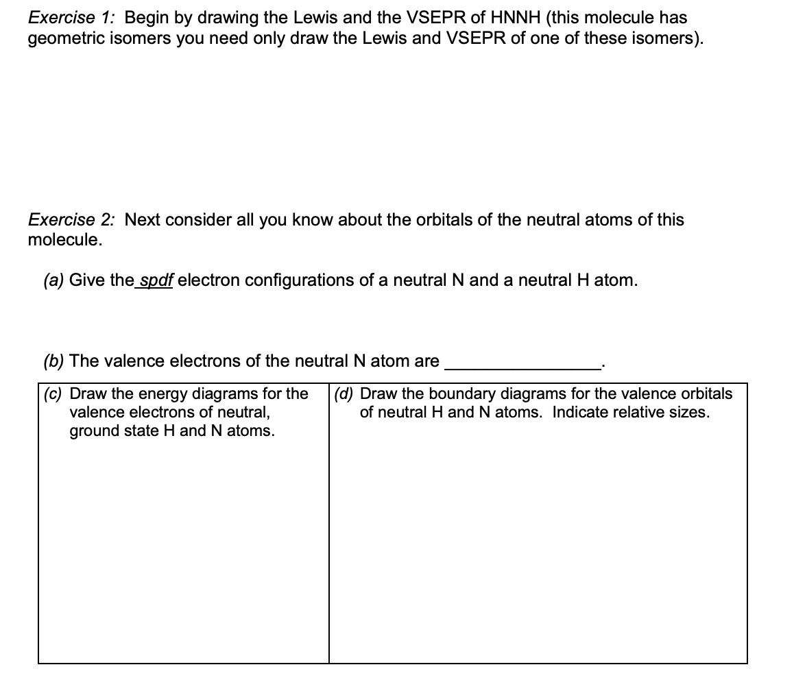 Exercise 3: (a) In a molecule of HNNH the H atoms | Chegg.com