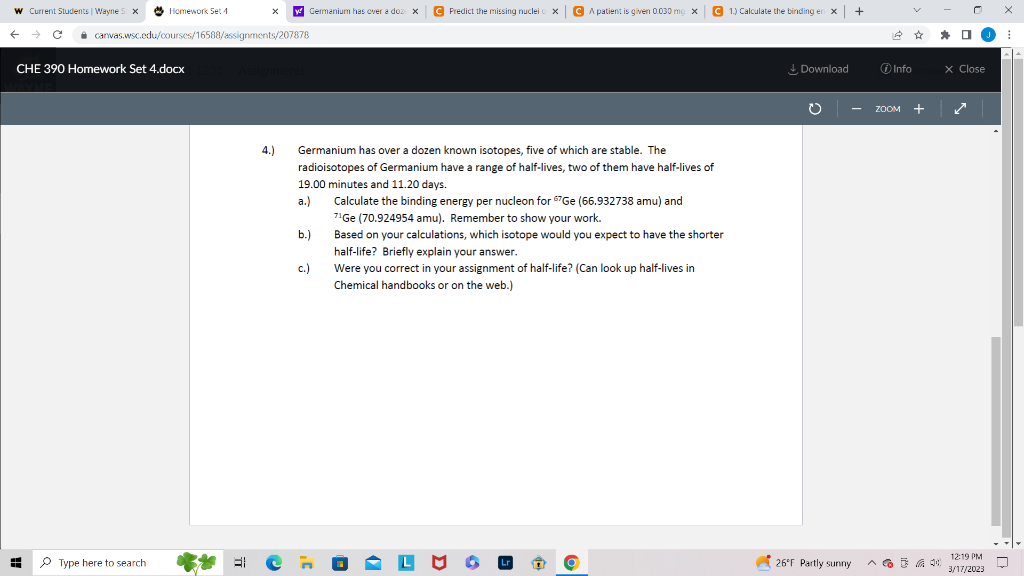 Solved 4.) Germanium has over a dozen known isotopes, five | Chegg.com