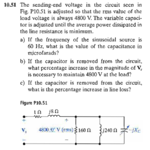 Solved 10.51 The sending-end voltage in the circuit scen in | Chegg.com