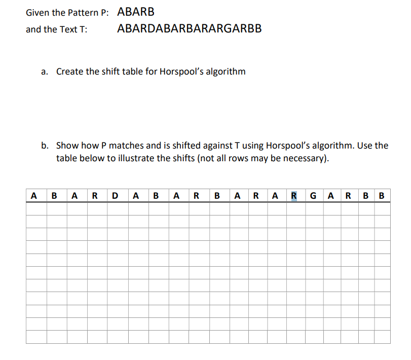 Solved Given the Pattern P: ABARB and the Text T: | Chegg.com