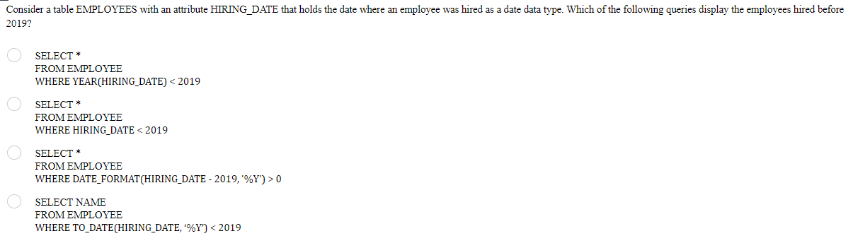 Solved Consider a table EMPLOYEES with an attribute | Chegg.com