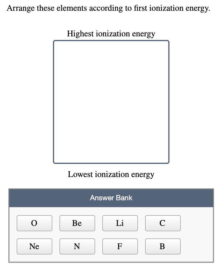 Solved Arrange these elements according to first ionization | Chegg.com