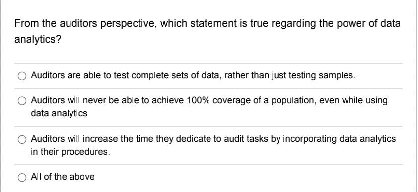 From the auditors perspective, which statement is | Chegg.com From the auditors perspective, which statement is | Chegg.com