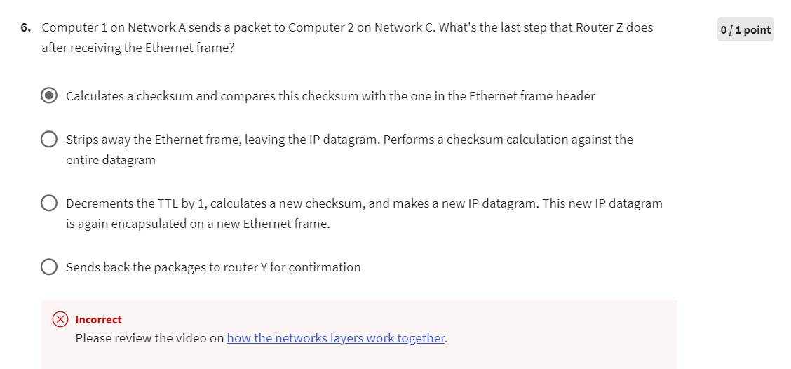 Solved Question 6 Computer 1 on Network A sends a packet to | Chegg.com