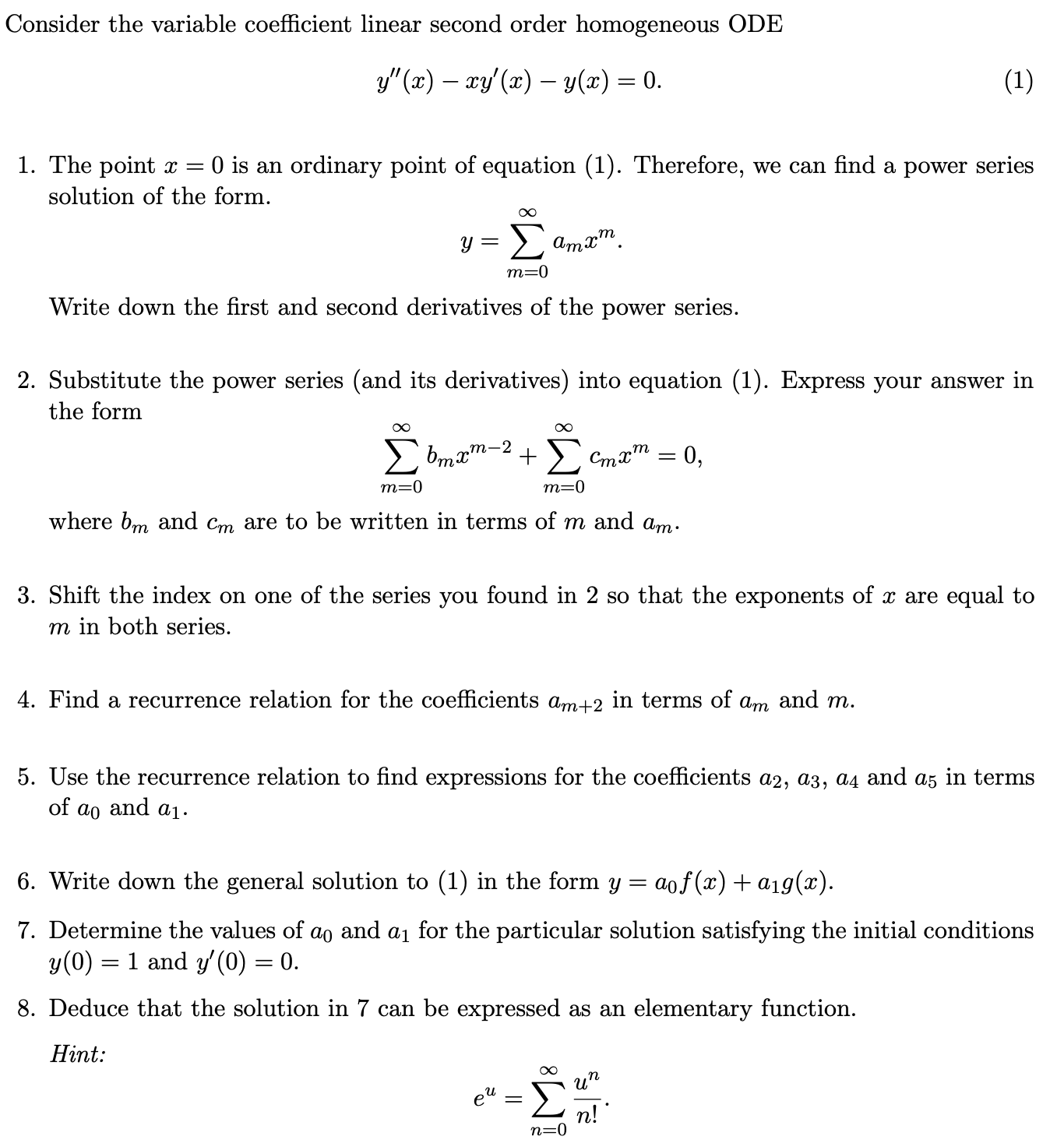 Solved Consider the variable coefficient linear second order | Chegg.com