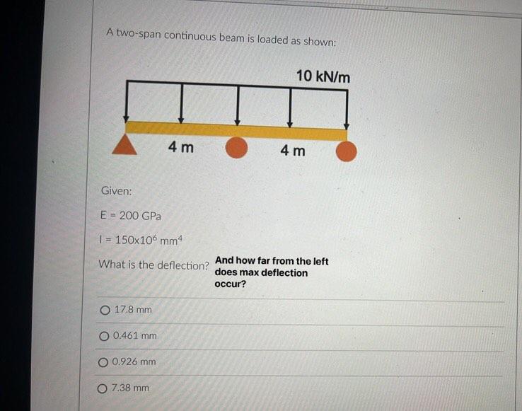 Solved A two-span continuous beam is loaded as shown: Given: | Chegg.com