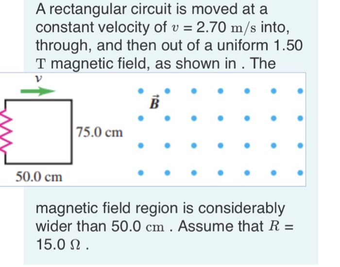 Solved A rectangular circuit is moved at a constant velocity | Chegg.com